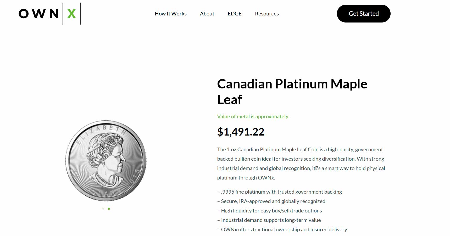 Canadian Platinum Maple Leaf Coins - Secure Delivery | OWNx